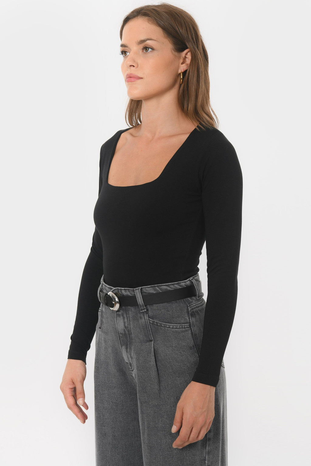 TEE-SHIRT COL CARRE - CLEMENTINE - NOIR – kookai